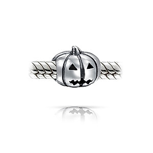 Spooky Halloween Jack O Lantern Pumpkin Charm Bead For Women Teen Oxidized .925 Sterling Silver For European Bracelet