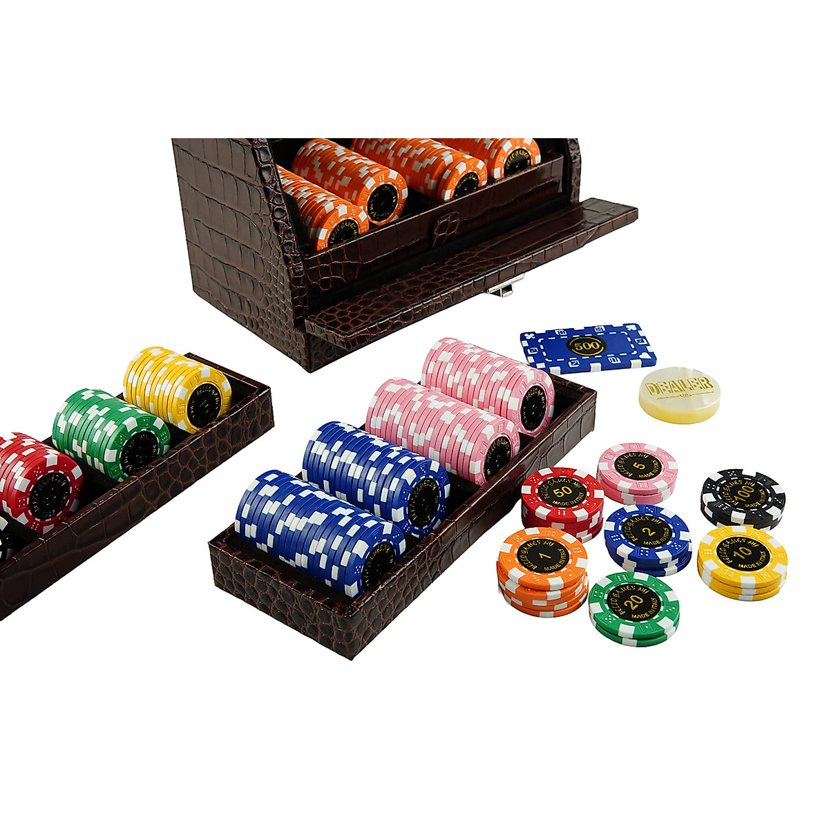 Bello Games Collezioni - Piazza Della Stazione Luxury Poker Set from Italy in a Genuine Leather Croco Printed Case