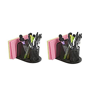 Mind Reader CIRORG2-BLK 2 Pc Mesh Cup, Pen, Pencil, Paperclip, Thumbtack Holder, Office Supplies Storage Organizer, Sticky Notes, Index Cards, Black 2 Slot