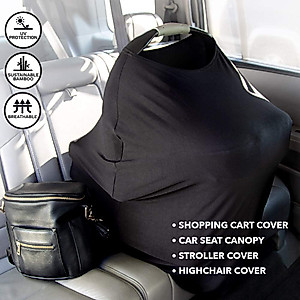 Mothera Baby Car Seat Cover Multi-use Nursing Covers for Breastfeeding Baby Must Haves for First Time Mom Infant Stroller Cover for Baby Boy or Girl, Black