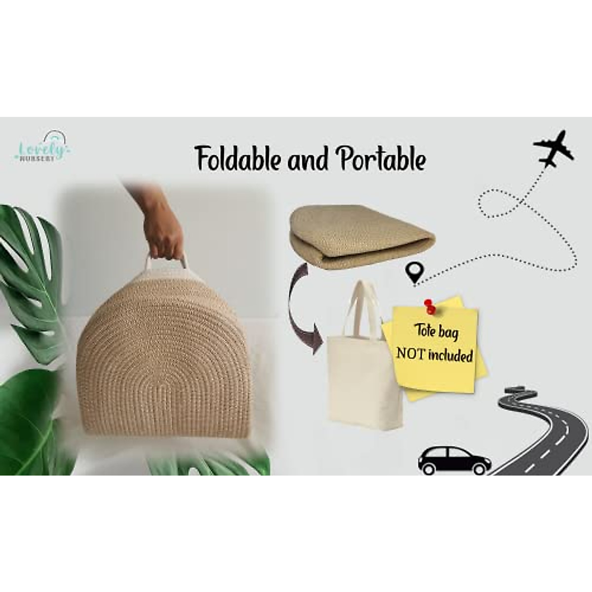 Lovely Nursery Baby Changing Basket Moses Basket 100% Cotton Rope and 1.2€ Thick Foam Pad with Removable Cover Change in Style and Comfort Beige/White Set