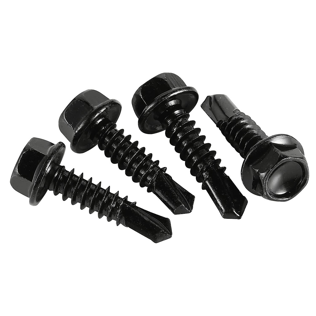 #14 x 3/4" Hex Washer Head Self Drilling Screws, Self Tapping Sheet Metal Tek Screws, 410 Stainless Steel, Black Oxide Finish, 50 PCS