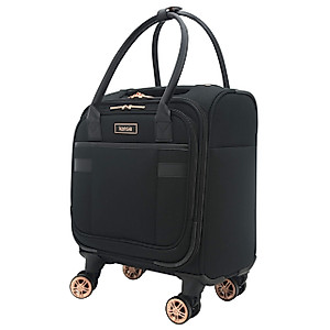 kensie Women's Hudson Softside 3-Piece Spinner Luggage Set, Black with Rose Gold, (16/20/28)
