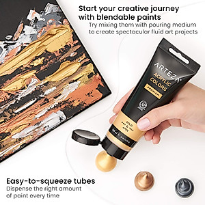 ARTEZA Metallic Acrylic Paint, 8 Metallic Colors in 4.06 ounce Tubes, Non Toxic Artist Paints for Hobby Painters, Art Supplies for Canvas Painting