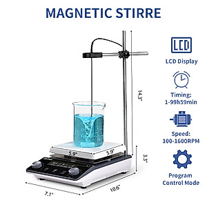 LACHOI Magnetic Stirrer 5.9 inch Digital Hot Plate Magnetic Stir Plate LCD Max 5L Max Temp.300℃ 100-1600RPM Ceramic Coated Magnetic Mixer with Stir Bar&Temp Probe Sensor,Support Stand Included