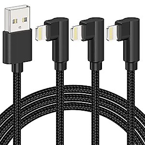 6.6FT iPhone Charger 90 Degree,[Apple MFi Certified] 3Pack USB to Lightning Cable Right Angle,Nylon Braided iPhone Fast Charging Cord for iPhone 14 13 12 11 Pro Max XR XS X 8 7 6 Plus SE iPad Air Mini
