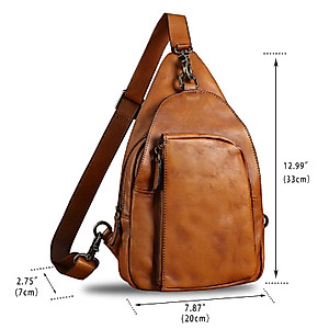 IVTG Genuine Leather Sling Bag Vintage Crossbody Hiking Shoulder Bag Sling Backpack Retro Cowhide Handmade Casual Daypack Motocycle Bag Cycling Daypack (Brown)
