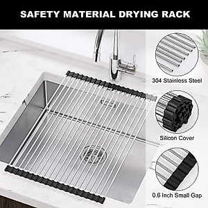 Roll Up Dish Drying Rack, Over The Sink Dish Drying Rack Kitchen Rolling Dish Drainer, Foldable Sink Rack Mat Stainless Steel Wire Dish Drying Rack for Kitchen Sink Counter (17.8"x11.8")