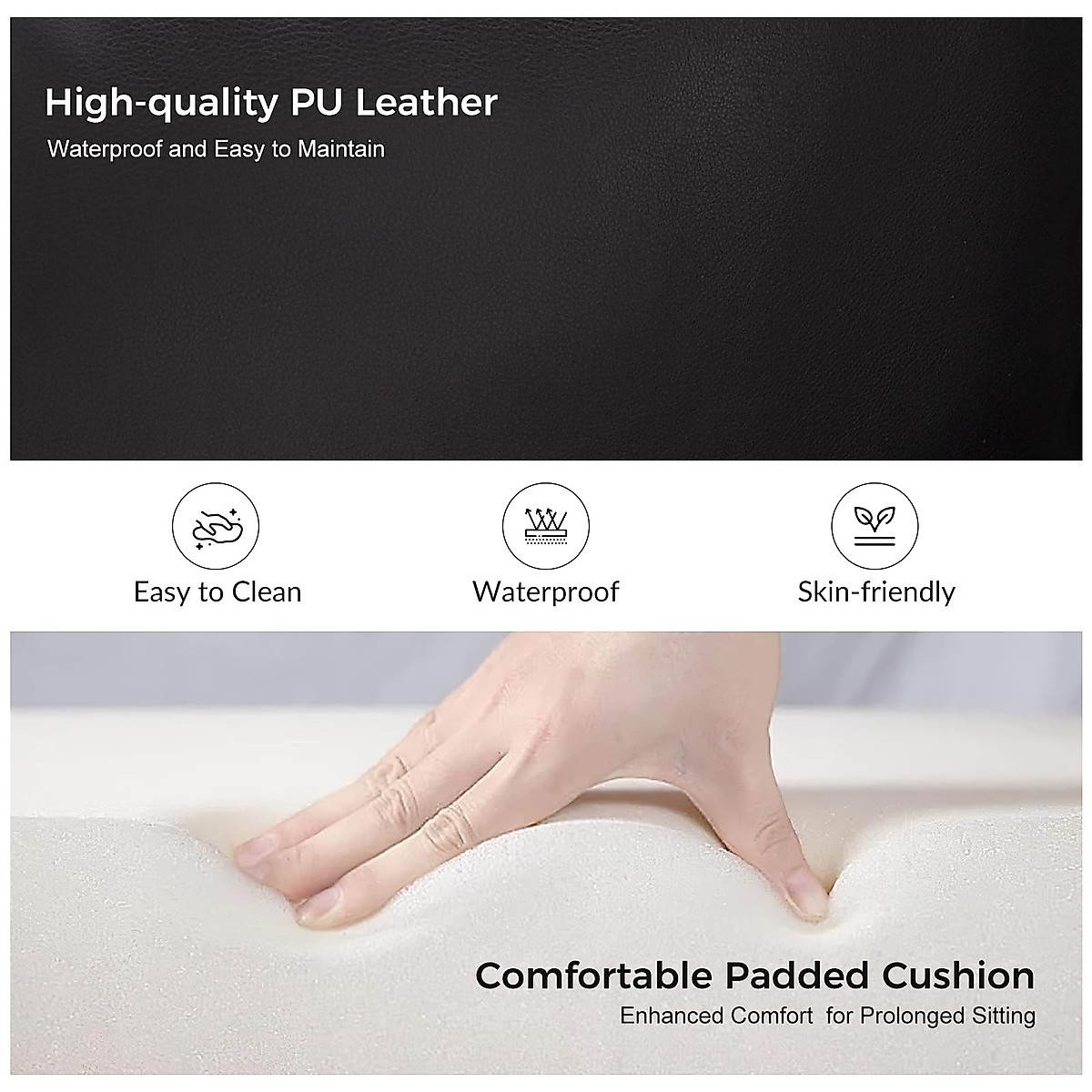 HULALA HOME 108" L Shaped Faux Leather Couch, 3 Seater Chaise Lounge Sofa with Comfy Pillow-Designed Armrest&Backrest, Mid Century Modern Sofa Couch for Living Room, Black