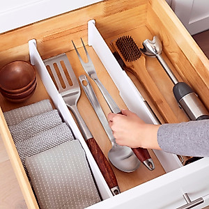 YouCopia Drawer Dividers, Extra Long Adjustable Kitchen Organizers for Utensil and Tool Storage, Expands 13" to 24", Deep Height, 2-Pack, Speckled White