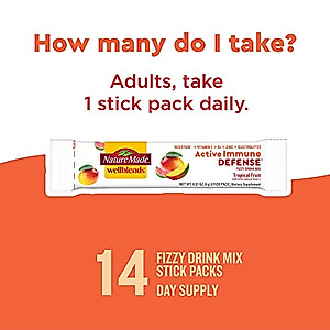 Nature Made Wellblends Active Immune Defense Fizzy Drink Mix, ResistAid, Vitamin C, Vitamin D, Zinc, and Electrolytes Powder, 14 Stick Packs
