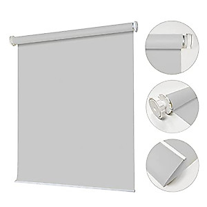 No Drill Inside Mount Blackout Roller Shades Custom No Tools Tension Window Blinds, Easy Install Waterproof Blinds for Office Living Room, Bathroom, Kitchen, Light Grey