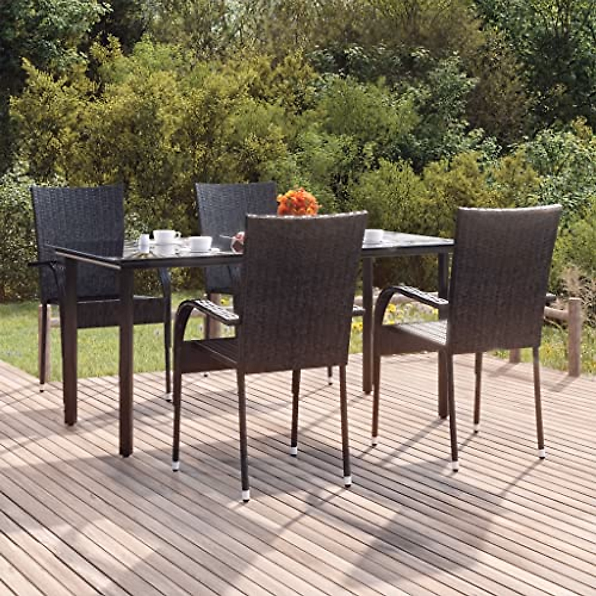 Camerina 5 Piece Patio Dining Set Patio Table and Chairs Set Outdoor Patio Dining Set Outdoor Patio Furniture Patio Set Black Poly Rattan 3156656