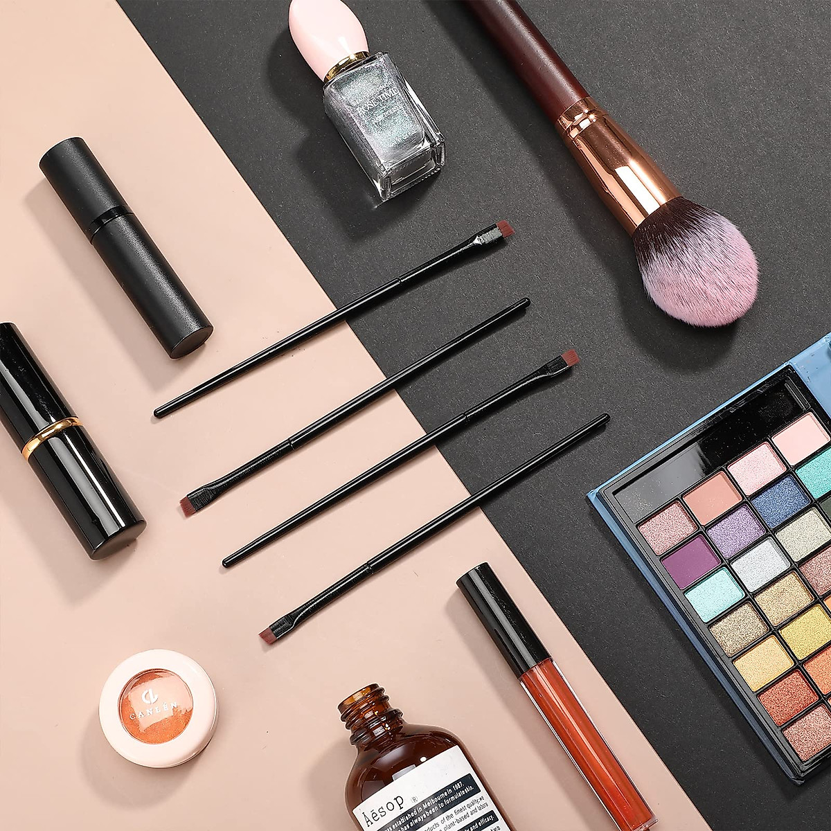 12 Pieces Eyeliner Eyebrow Brush Fine Angled Eyeliner Brush Slanted Eyeliner Makeup Brush Slant Tip Brushes Thin Slanted Flat Angle Brush Artificial Bristles Eyebrow Brushes for Cosmetic (Black)