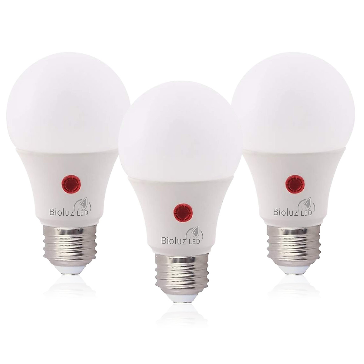 Bioluz LED 3 Pack Dusk to Dawn A19 Bulb Auto On/Off 60W Replacement 9W Photocell Photosensor Instant ON and 3 Min Delay OFF 3000K Soft White Indoor/Outdoor Lighting Lamp Garage Hallway Yard Porch UL