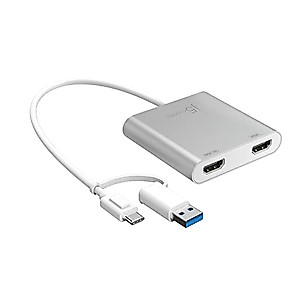 j5create USB-C to Dual HDMI Multi-Monitor Adapter with USB Type-A convertor | 4K + 2K | Compatible with Windows and Mac (JCA365)