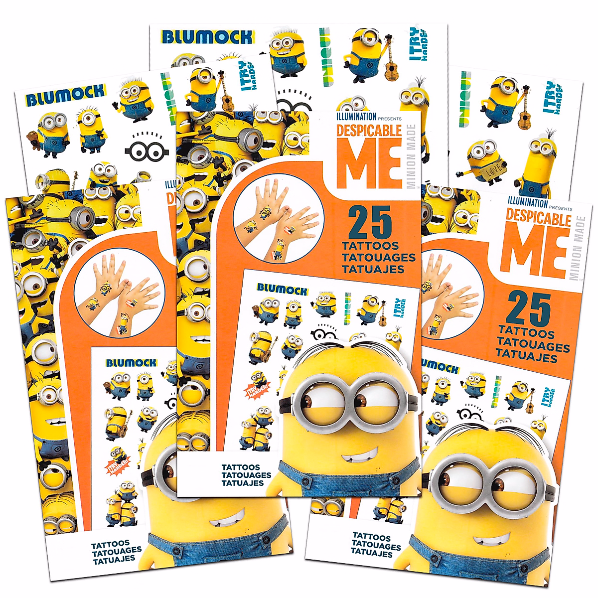 Despicable Me Minions Tattoos Party Favors Pack Bundle - 75 Ct Minions Temporary Tattoos for Kids, Boys, and Girls (Minions Party Supplies), Minions Activity
