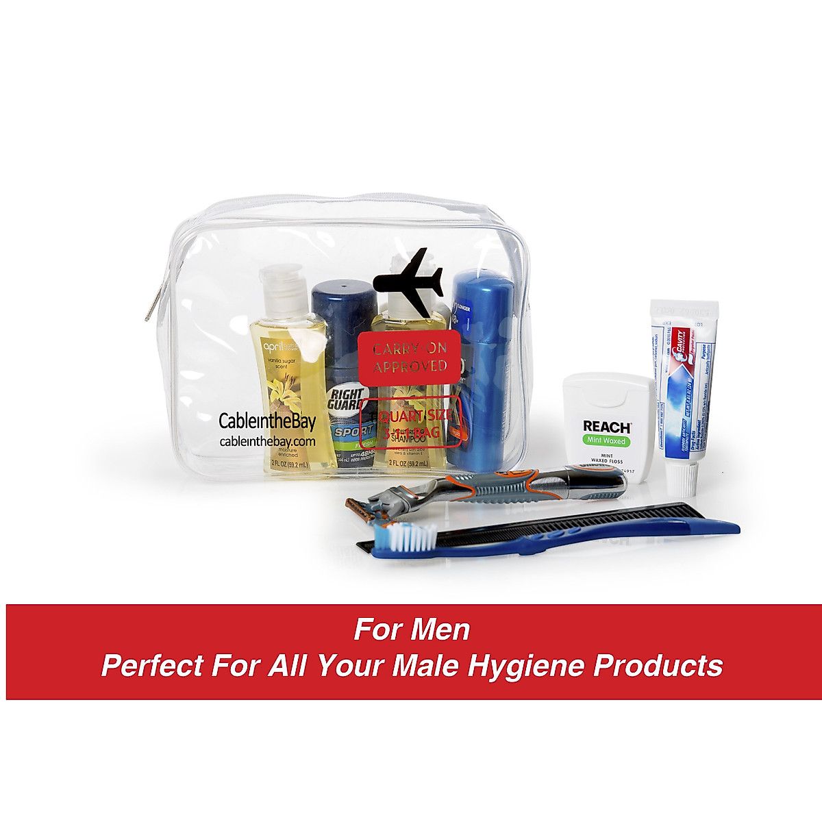 Cableinthebay TSA Approved Clear Travel Toiletry Bag-Quart Sized with Zipper-Airport Airline Compliant Bag/Bottles-Men's/Women's 3-1-1 Kit+Travel (1 PACK)