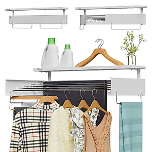 yamagahome Clothes Drying Rack Wall Mounted with Extra Storage Board, Laundry Drying Rack Collapsible with Handle, Collapsible Drying Racks for Laundry for Indoor and Outdoor, 31.5''