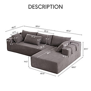 Yoglad Modern L-Shape Sectional Upholstery Sofa with Freedom Combination Living Room Sofa, Comfy Deep Seat Floor Furniture with 6 Pillows for Living Room, Office (Face The Right Chenille Grey Sofa)