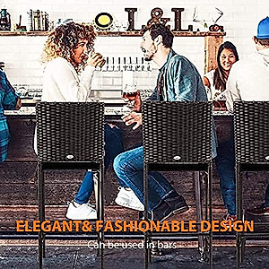 VIVOHOME 6 Packs Outdoor Wicker Barstool Patio Rattan Furniture with Cushions Black