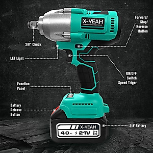 X-YEAH Cordless Impact Wrench - 1/2" Brushless Impact Gun, Max Torque 406 Ft-lbs(550N.m), with 21V 4.0Ah Li-ion Battery & Charger Kit in Case - Powerful and Portable