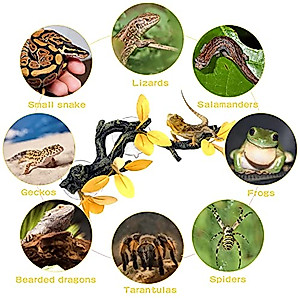 kathson Reptile Corner Branch, Lizard Climb Branches Decor Terrarium Plant Decoration with Suction Cup Reptile Tank Plant Ornament for Bearded Dragons Gecko Snake Spider Frog Climbing (Yellow)
