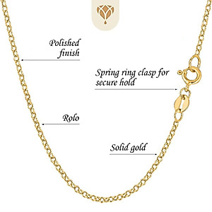 The Diamond Deal 14k SOLID Yellow or White Gold 2.3mm Shiny Diamond Cut Rolo Chain Necklace Or Bracelet for Pendants and Charms with Lobster-Claw Clasp Womens Chains Jewelry (20" And yellow-gold)