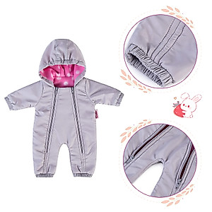 Rakki Dolli Doll Clothes Winter Romper Hooded Romper Grey Outfit Snowsuit Thick Polar Fleece Warm Jumpsuit Fits 18" American Girl Doll 010