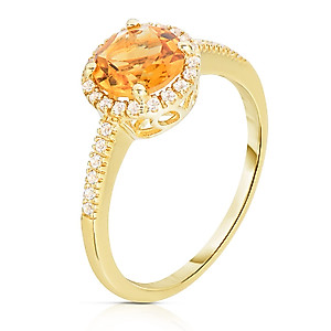KOKAV 10K Yellow Gold Genuine Citrine 7mm Round Halo Ring. Size 7
