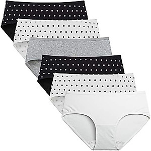 INNERSY Womens Underwear Cotton Hipster Panties Regular & Plus Size 6-Pack(X-Large,Solid Colors and Polka Dot)
