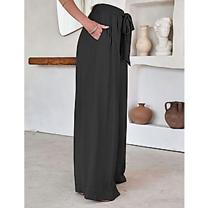 MUSIDORA Plus Size Wide Leg Pants for Women Black Palazzo Pants for Women Linen Casual Beach Flowy Loose Pants Petite (Black XL)