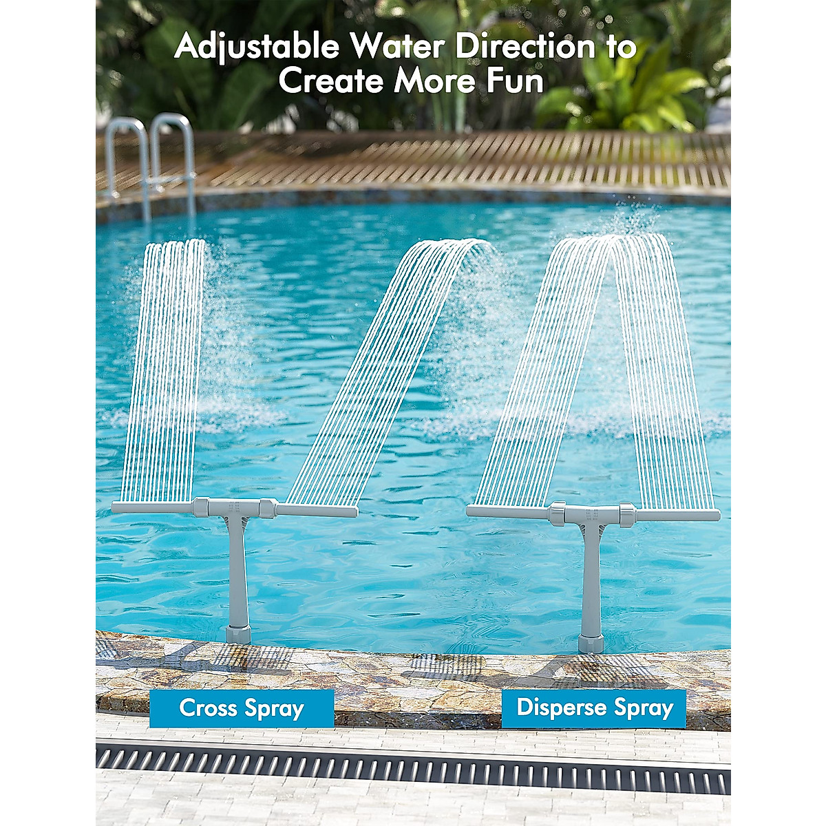 Pool Fountain for Above and In-Ground Pools, Adjustable Dual Spray Waterfall Sprinkler Cooler for Pool, Swimming Pool Spa Water Fountain, High-Pressure Pool Spray Fountain