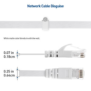 Cable Matters Cat6 Snagless Long Flat Ethernet Cable 50 ft in White with Nail-in Cable Clips