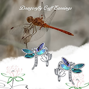 Dragonfly Ear Cuffs for Non PierceD Ears Sterling Silver Cuff Earrings with Abalone Shell, Dragonfly Gifts for Women