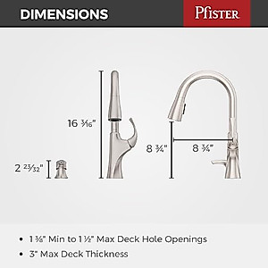 Pfister Miri 2.0 Kitchen Faucet with Pull Down Sprayer and Soap Dispenser, Single Handle, High Arc, Spot Defense Stainless Steel Finish, F5297MRRGS