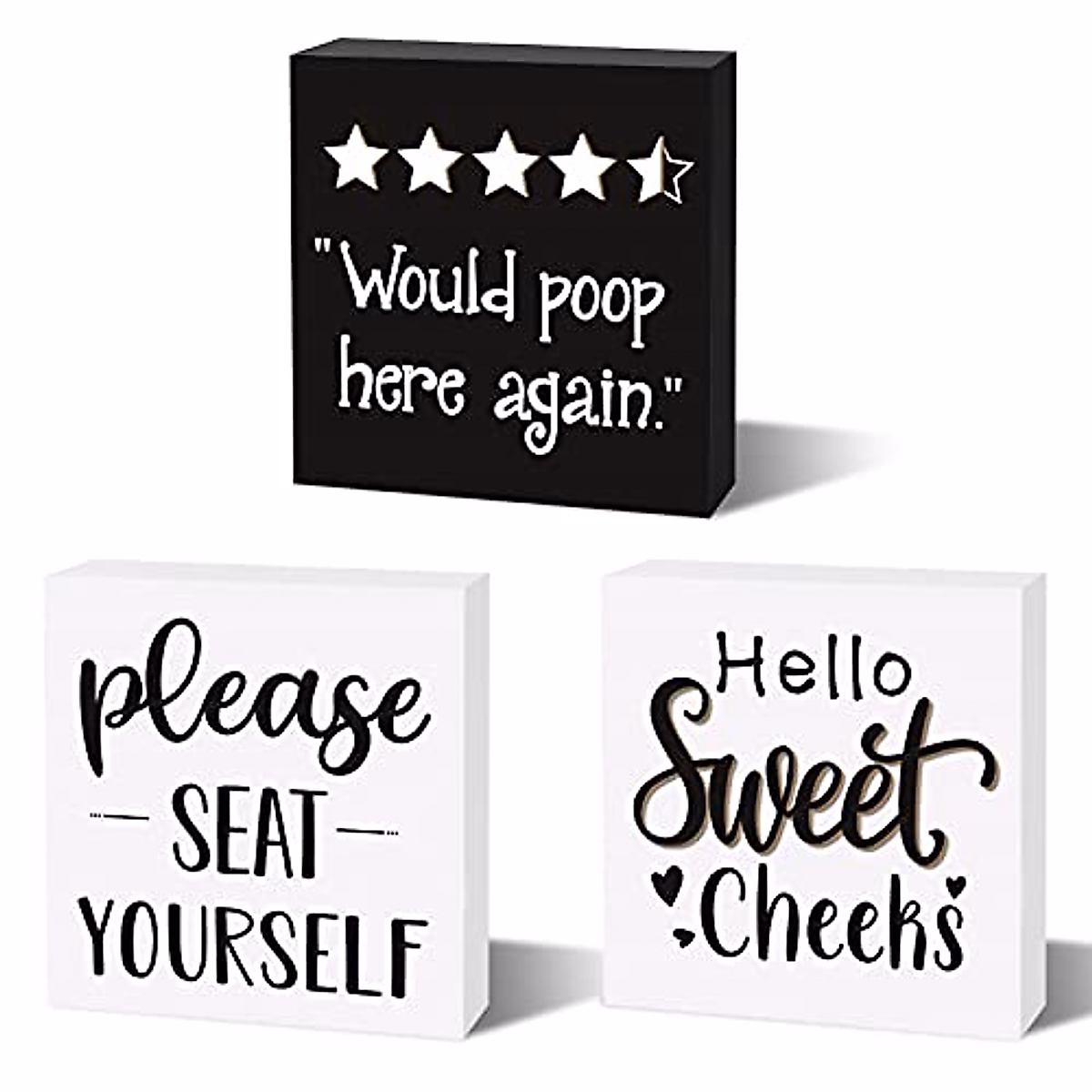 Zingoetrie Funny Bathroom Signs(Set of 3), Farmhouse Bathroom Wooden Wall Decor Restroom Humor Sayings Freestanding Quarter Bathroom Mini Blocks Decorations