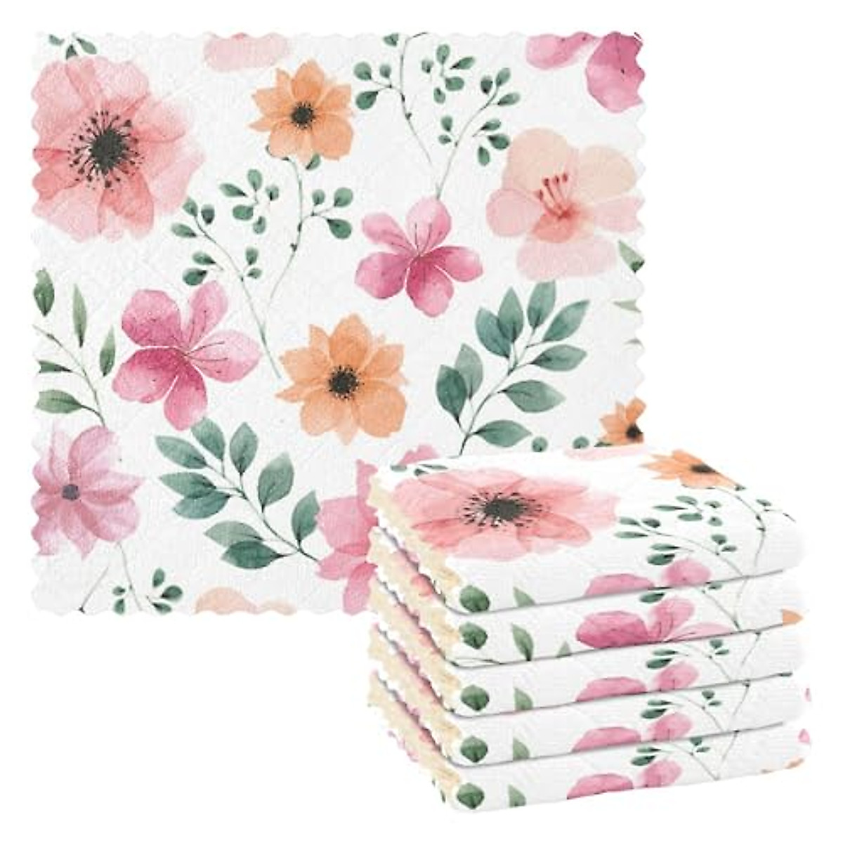 FRODOTGV Watercolor Floral Pattern Kitchen Towels and Dishcloths Sets Microfiber Washcloth Dish Towels Tea Towel Terry Cloth Dish Towels and Dish Cloths Cute Hand Towels for Kitchen