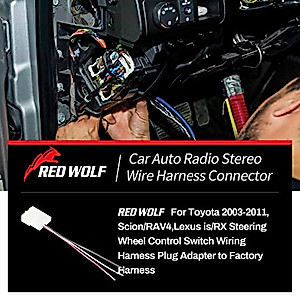 RED WOLF Radio Stereo Wire Harness w/Steering Wheel Control Switch Wiring Harness Replacement for Toyota 2003-2011, Scion/RAV4,Lexus Vehicles