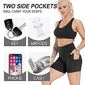 CAMPSNAIL 4 Pack Biker Shorts Women – 5"/8" High Waist Tummy Control Workout Gym Yoga Running Compression Shorts with Pockets