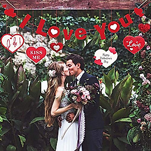 Valentines Day Heart Banner Decorations, I LOVE YOU Garland and Red Glitter Heart Swirl Hanging Kit, Best for Bridal Shower, Anniversary, Wedding, Love Party Supplies, Valentine's Day Tree, Home Décor