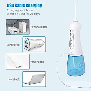 Water Dental Flosser Cordless Oral Irrigator, Portable and Rechargeable Water Teeth Pick with 3 Modes 6 Jet Tips, 300ML IPX7 Waterproof Dental Flosser for Oral Care