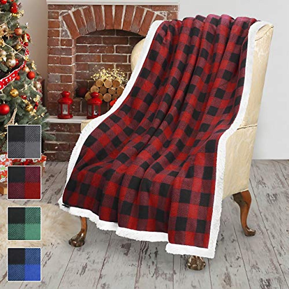 Red Buffalo Plaid Sherpa Throw TV Blanket 50" x 60", Super Soft Warm Comfy Plush Fleece Bedding Couch Cabin Throw Blanket