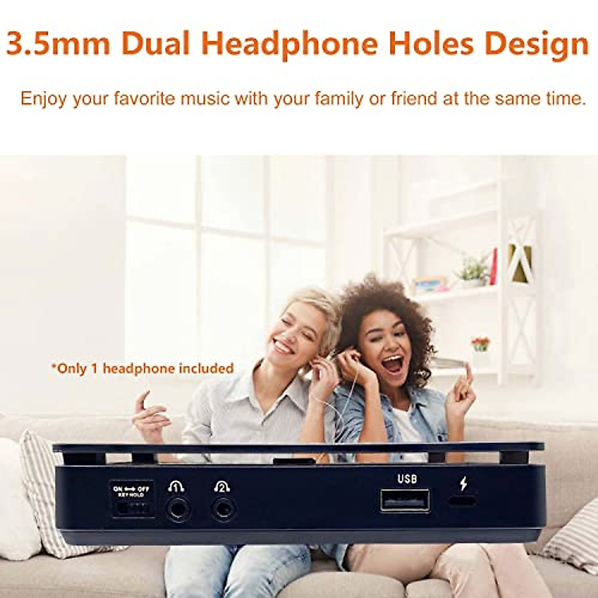 Portable CD Player with Headphone Rechargeable CD Player for Car with AUX Cable Support CD USB Dual Headphones Design Shockproof Protection Touch Buttons LED Display