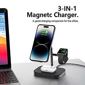 Wireless Charger, Boaraino Magnetic 3 in 1 Wireless Charging Station Compatible with iPhone 14/14 Max/14 Pro/14 Pro Max/iPhone 13/12 Series, Apple Watch 8/SE2/7/6/SE/5/4/3, AirPods 2/3/Pro