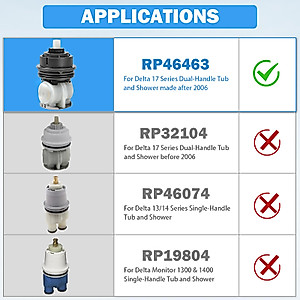 RP46463 Delta Shower Cartridge Compatible for Delta Monitor 17 Series (2006-Present) Dual Function Bath Tub and Shower Faucet Parts Delta Shower Faucet Cartridge with Seat and Spring Adapter