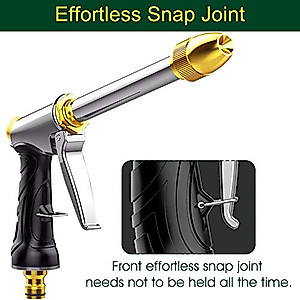 Upgrade Water Hose Nozzle Long Rod Garden Hose Nozzle Heavy Duty metal Brass sprayer 360° Rotaing spray gun for car wash, Plants and Lawn,Patio Gardening, Pets Shower Hose Nozzle + Quick Connector