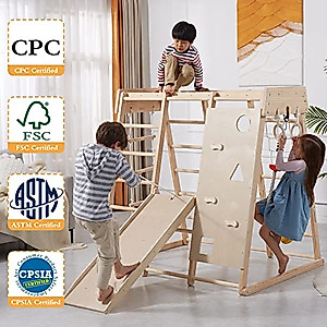 Giant bean Large Size Indoor Playground Jungle Gym for 2-10yrs Kids,Toddlers Climber Toys 9-in-1 with Slide, Rock Climb Wall, Monkey Bars, Wood & Rope Ladder, Climbing Rope & Wall and Gymnastic Ring