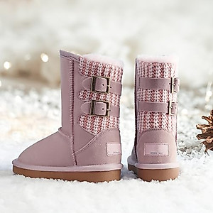 DREAM PAIRS Girls Boys Winter Boots Faux Fur Lined Mid Calf Kids Snow Tall Shoes for Little Kid/Big Kid,Size 1 Little Kid,Pink,Sweaty-Buckle-K