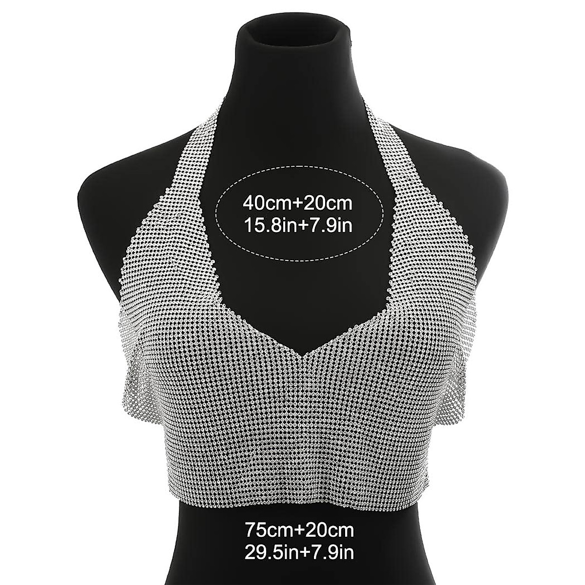 Ludress Rhinestone Body Chain Silver Chest Chain Party Body Jewelry Sparkly Halter Bra Chain Club Belly Accessories for Women and Girls